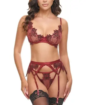 OH LA LA CHERI Nina Sheer 3 Piece Bra Set - Fluid Feline/syrah