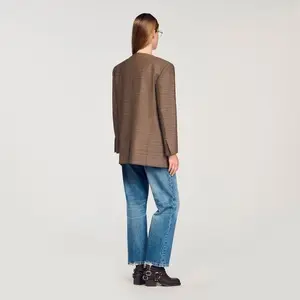 Sandro Oversized Checked Jacket - Ocher / Blue