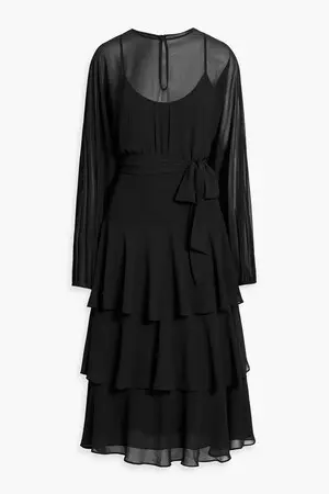 MIKAEL AGHAL Tiered Chiffon Midi Dress - Black