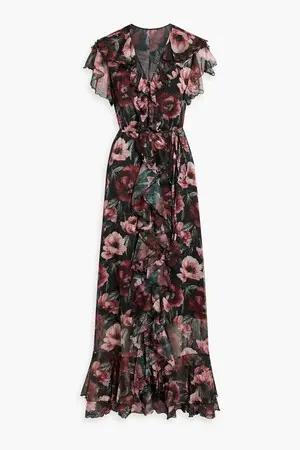 MIKAEL AGHAL Ruffled Floral-print Georgette Maxi Dress