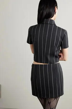 Alessandra Rich Cropped Bow-detailed Pinstriped Wool-blend Jacket