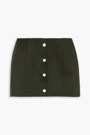 Alessandra Rich Wool-crepe Mini Skirt With Faux Pearl Buttons