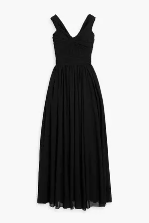Badgley Mischka Off-the-shoulder Pintucked Georgette Gown - Black