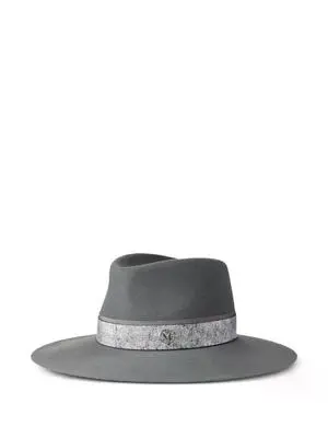 MAISON MICHEL Logo-plaque Wide-brim Hat - Grey