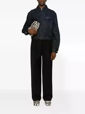 Jacquemus Cotton Laser Logo Print Zip Up Jacket - Blue