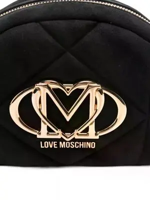 Moschino Quilted Cross Body Bag With Logo Plaque - Black