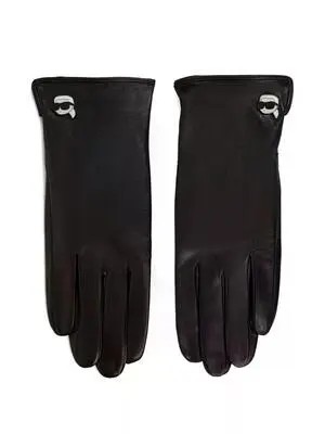 Karl Lagerfeld Ikon Pin Leather Gloves - Black