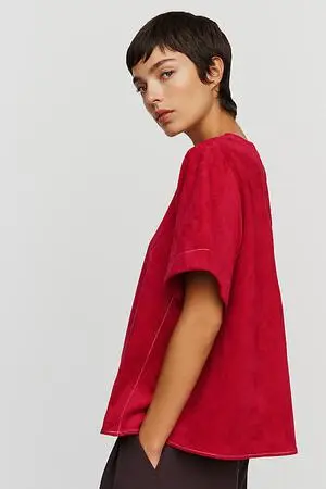 Maeve Emmy Faux-suede Swing Blouse - Raspberry