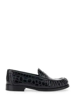 VINNY'S Ogee Embossed Crocodile Loafers - Black