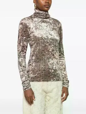 PIERRE-LOUIS MASCIA Geometric-pattern Velvet Top - Neutrals