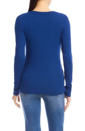 Karen Kane Rib V-neck Top - Indigo