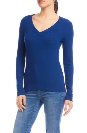 Karen Kane Rib V-neck Top - Indigo