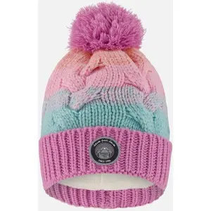 DEUX PAR DEUX Lined Knit Beanie With Pom-pom - Pink, Orange And Turquoise