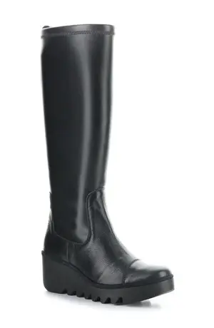 Fly London Budi Knee High Wedge Boot - Black