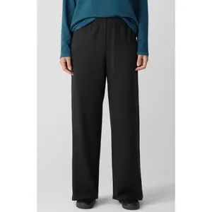 Eileen Fisher Slit Hem Straight-leg Terry Pants - Black