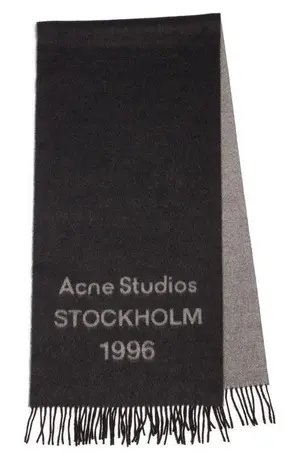 Acne Studios 1996 Logo Jacquard Double Face Wool Fringe Scarf - Black/white