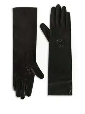 Dolce & Gabbana Embossed-logo Leather Gloves - Black