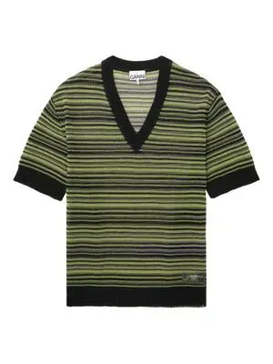 GANNI Striped V-neck T-shirt