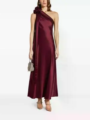VASILIKI Rose-embellished One-shoulder Maxi Dress - Red