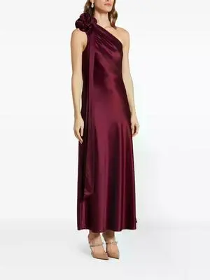 VASILIKI Rose-embellished One-shoulder Maxi Dress - Red