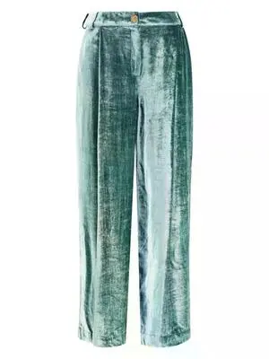 KRISTINA TI Pleated Velvet-effect Trousers - Green