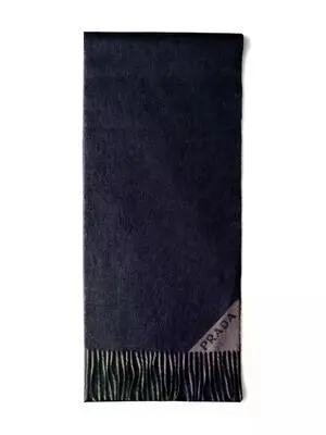 Prada Logo-jacquard Fringe-edge Scarf - Blue