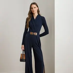 Ralph Lauren Buckle-trim Jersey Surplice Jumpsuit - Lauren Navy