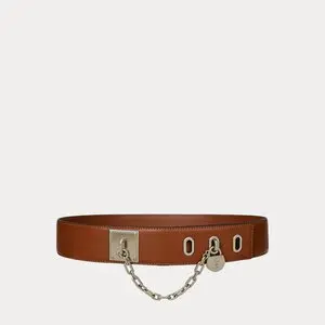 Ralph Lauren Leather Chain Padlock Wide Belt - Lauren Tan