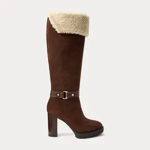 Ralph Lauren Suede & Shearling Tall Heel Boot - Dark Hickory/natural