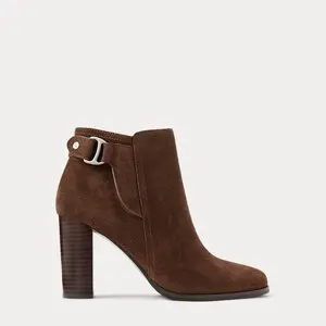 Ralph Lauren Tasha Suede Bootie Heel - Dark Hickory