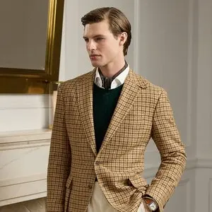 Ralph Lauren Kent Hand-tailored Checked Sport Coat - Camel/brown