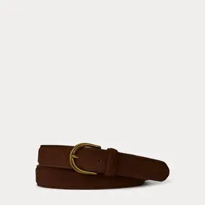 Ralph Lauren Brass-buckle Suede Belt - Dark Brown