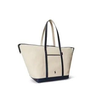 Ralph Lauren Leather-trim Canvas Large Shopper Tote - Ecru/navy