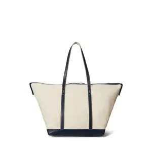 Ralph Lauren Leather-trim Canvas Large Shopper Tote - Ecru/navy