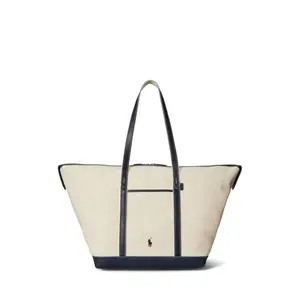 Ralph Lauren Leather-trim Canvas Large Shopper Tote - Ecru/navy