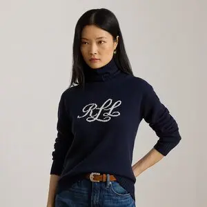 Ralph Lauren Logo Cashmere Turtleneck Sweater - Lauren Navy