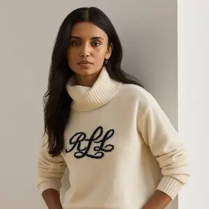 Ralph Lauren Logo Cashmere Turtleneck Sweater Mascarpone Cream