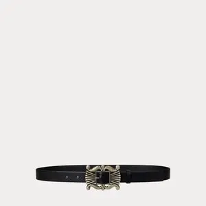 Ralph Lauren Decorative Buckle Leather Belt - Black
