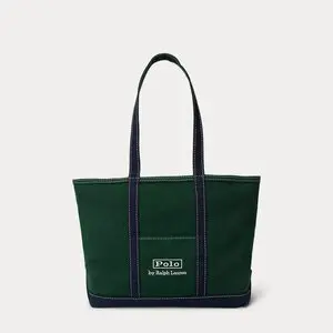 Ralph Lauren Logo Canvas Medium Tote - Green/navy