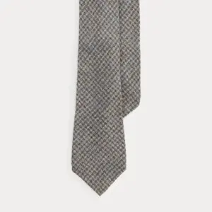 Ralph Lauren Houndstooth-Overcheck Wool Neck Tie Light Grey Multi/blue