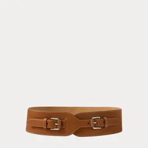 Ralph Lauren Double-buckle Wide Leather Waist Belt - Rl Gold