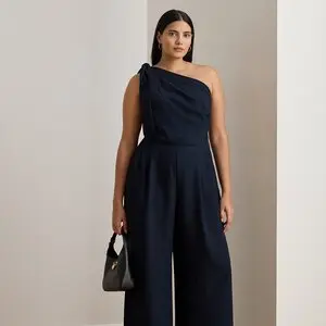 Ralph Lauren Bow-trim Crepe One-shoulder Jumpsuit - Lauren Navy