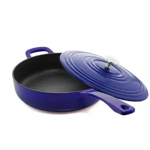 CHANTAL 5 Qt. Round Cast-iron Saute Skillet W/ Lid - Cobalt Blue