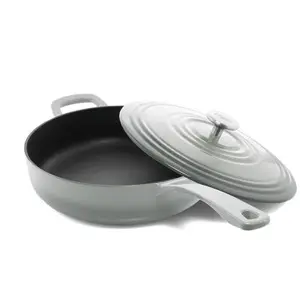 CHANTAL 5 Qt. Round Cast-iron Saute Skillet W/ Lid - Fade Gray