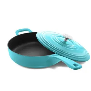 CHANTAL 5 Qt. Round Cast-iron Saute Skillet W/ Lid - Sea Blue