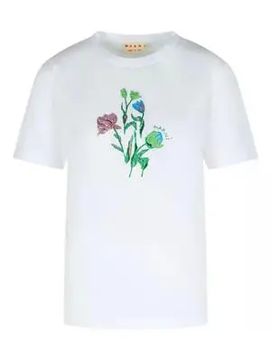 Marni Floral-embroidered Crewneck T-shirt - White