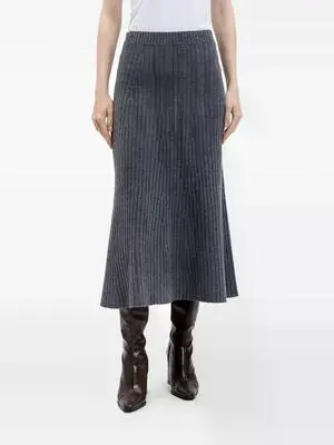 TWINSET Ribbed Flared Midi Skirt - Grey