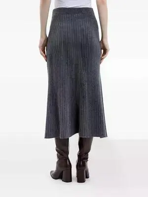 TWINSET Ribbed Flared Midi Skirt - Grey