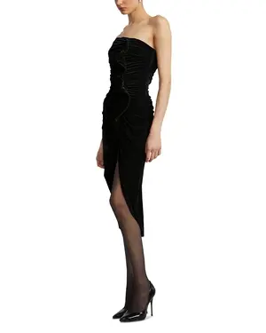 Bcbgmaxazria Strapless Velvet Ruffle Dress - Black