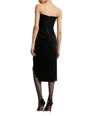 Bcbgmaxazria Strapless Velvet Ruffle Dress - Black